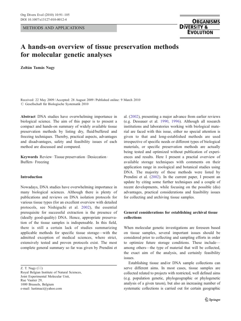 Tissue Preservation Methods for DNA Analysis | PDF | Glycerol | Ethanol
