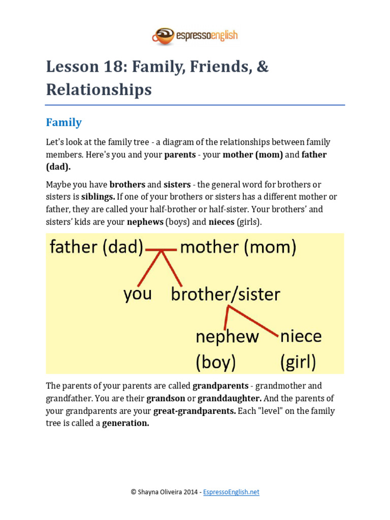 Lesson 18 - Family, Friends, and Relationships | PDF | Family | Wedding