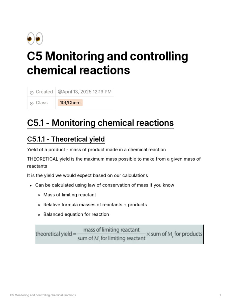 C5 Monitoring and Controlling Chemical Reactions | PDF | Stoichiometry ...