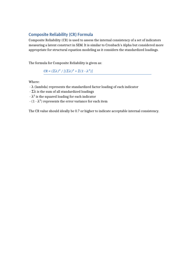 Composite Reliability Formula | PDF