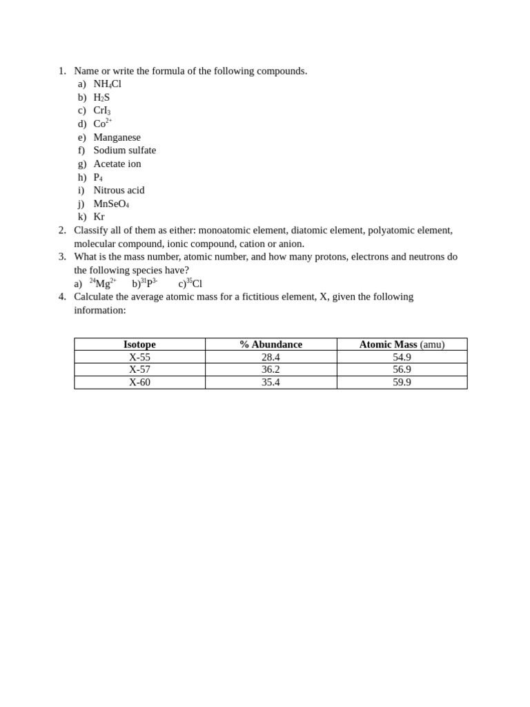 Homework 1 (Elements and Compounds) | PDF