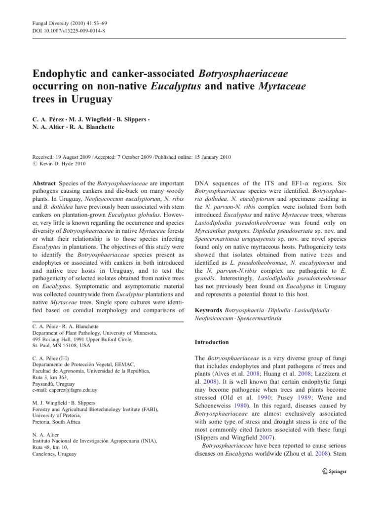 Endophytic and Canker-Associated Botryosphaeriaceae Occurring On Non-Native Eucalyptus and ...