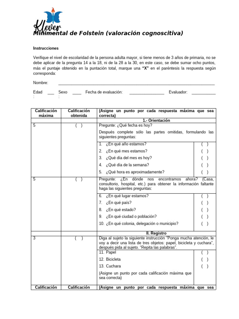 M5 A4 Minimental de Folstein | PDF