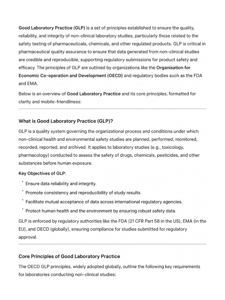 Good Laboratory Practice | PDF