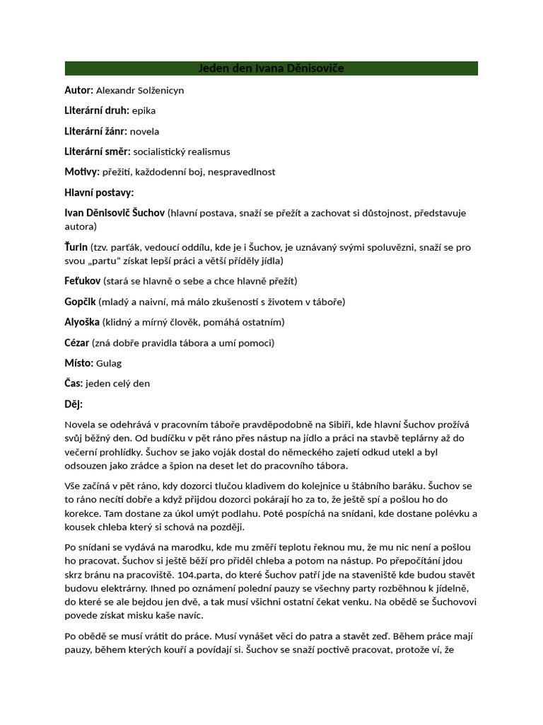 Jeden Den Ivana Děnisoviče | PDF