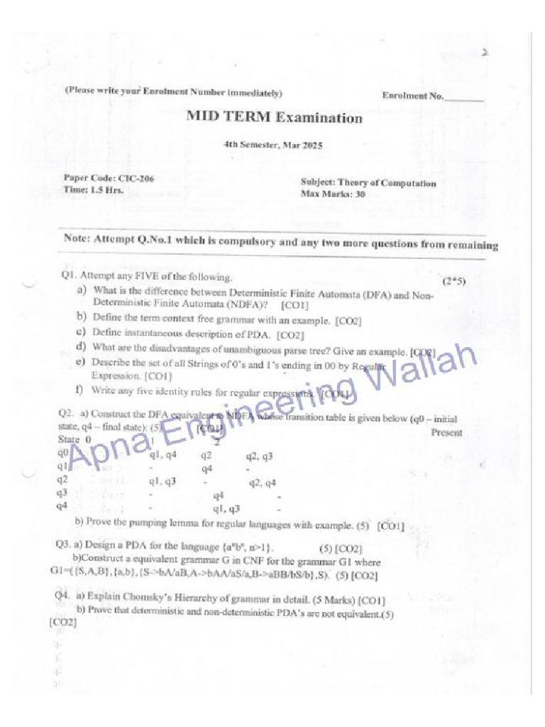 Toc Pyq Apna Engineering Wallah | PDF | Regular Expression | Mathematical Logic