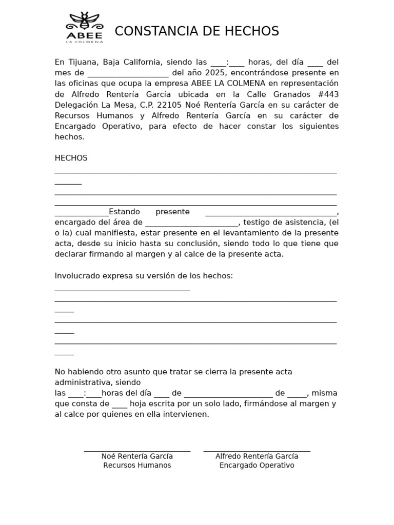 Constancia de Hechos Abee | PDF