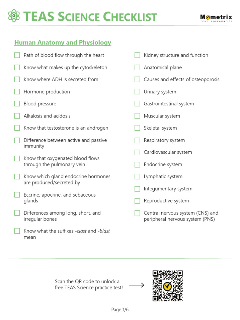 TEAS 7 Nervous System Study Guide | PDF | Area | Cell (Biology)