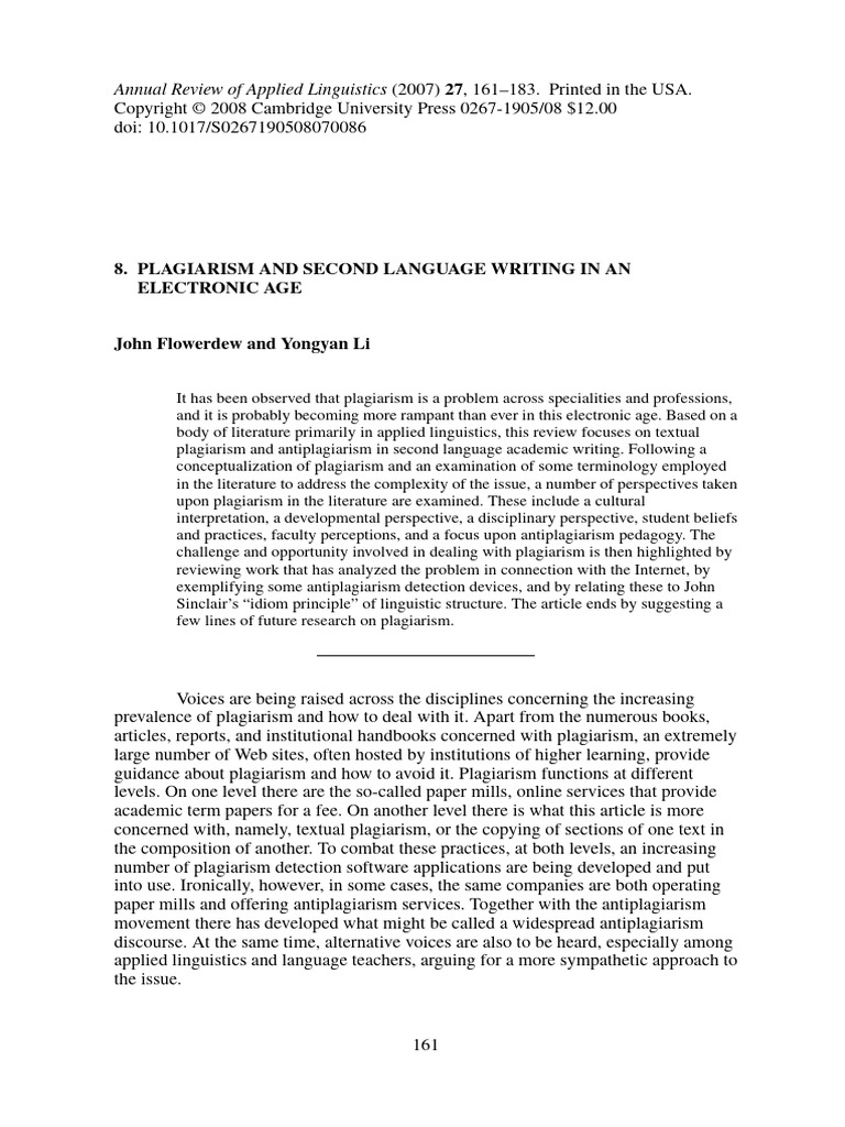 Plagiarism and Second Language Writing i (1) | PDF | Plagiarism | Turnitin