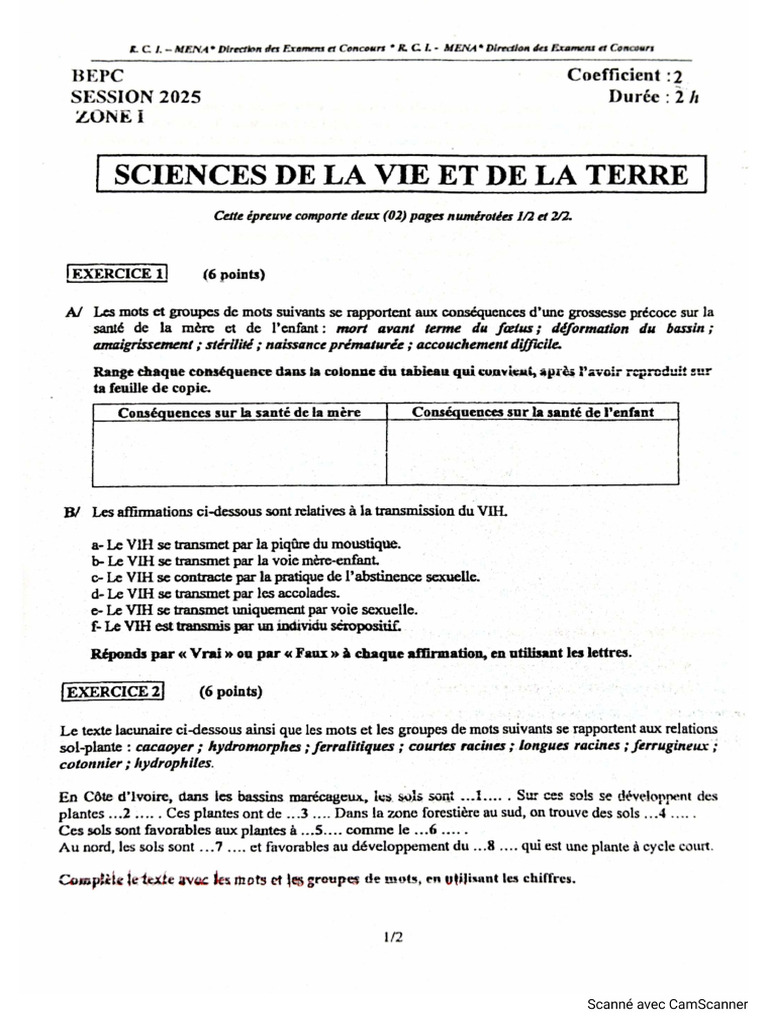 BEPC 2025 Sujets Et Corrigés (Zone 1,2,3) (1) - 250603 - 172817 | PDF