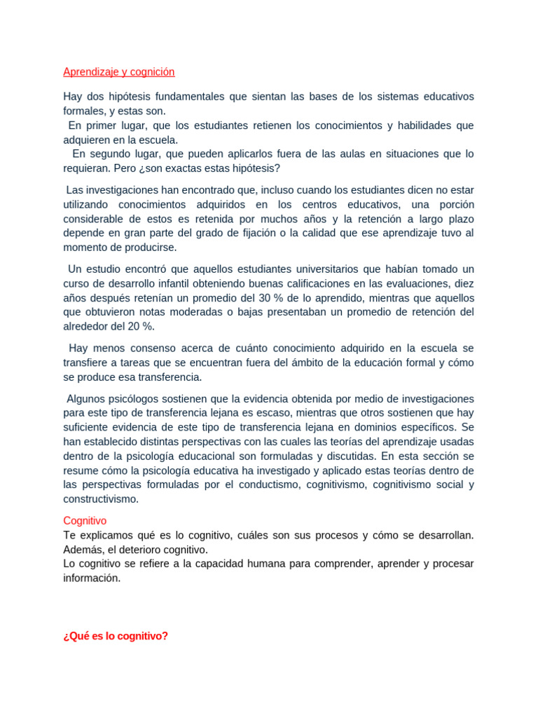 Aprendizaje Y Cognición Pdf Cognición Inteligencia Emocional