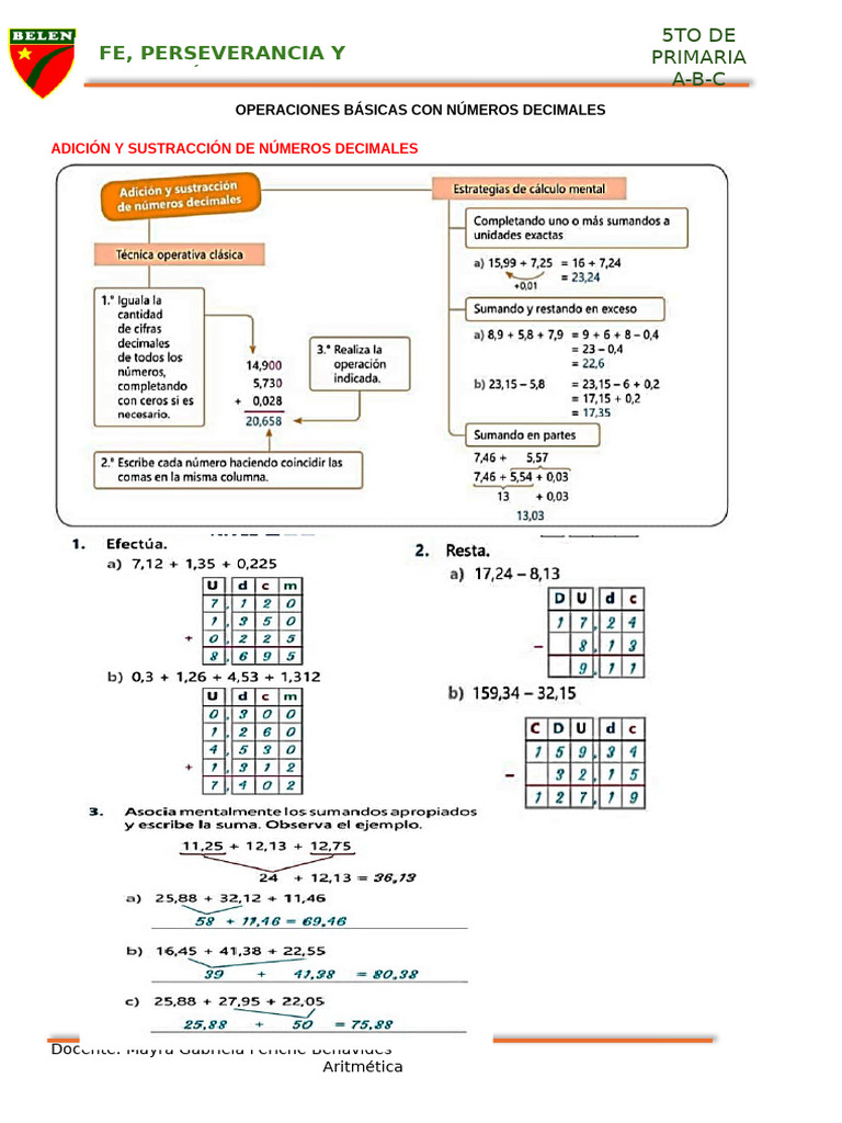 Operaciones Básicas de Aritmética 5to Primaria | PDF | Aritmética ...