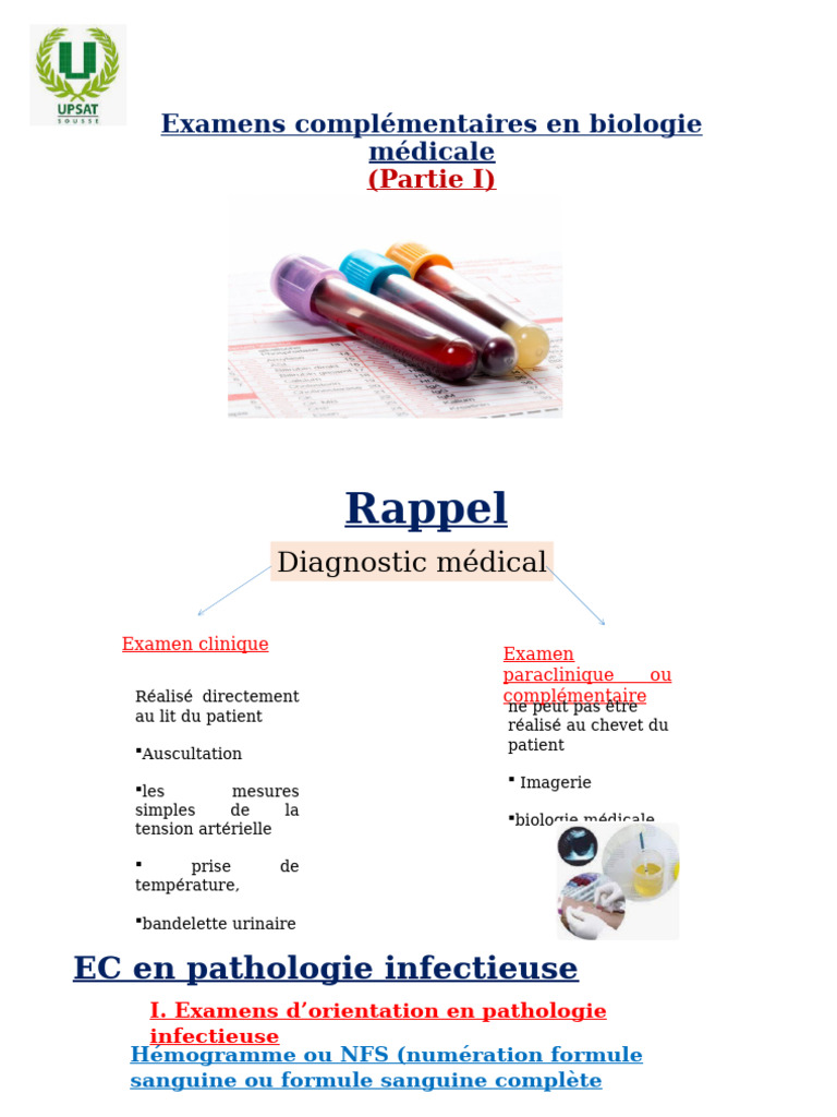 Les Examens Complémentaires 1 | PDF | Globule rouge | Globule blanc