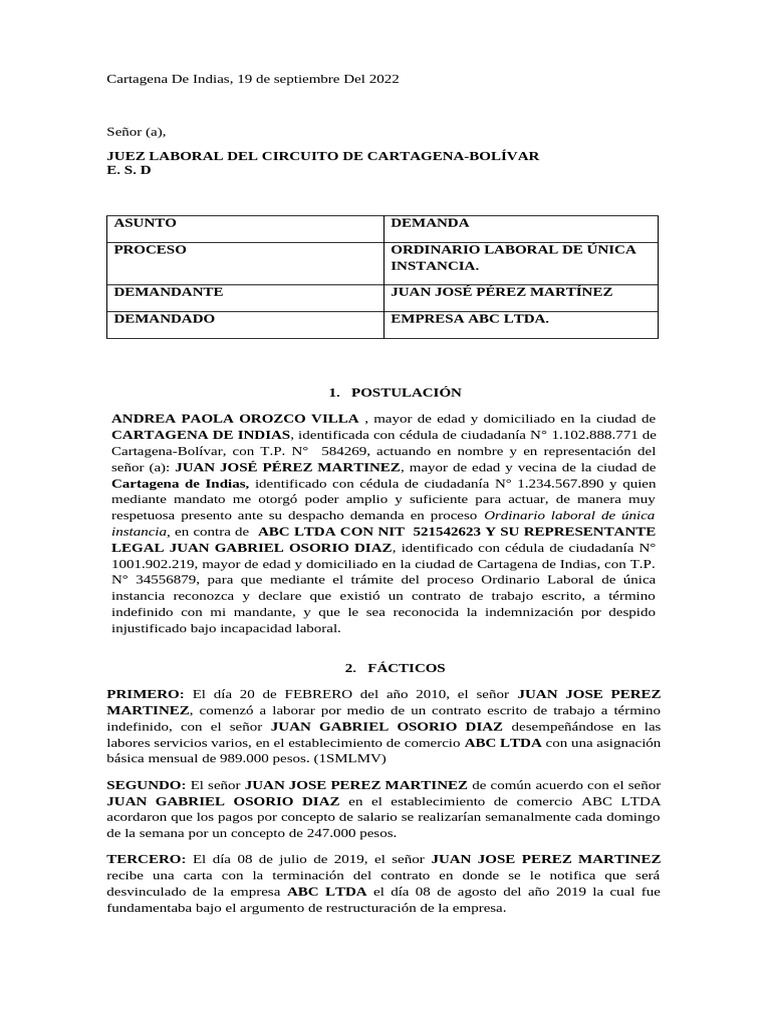 Demanda Lab. | PDF | Salario | Derecho laboral