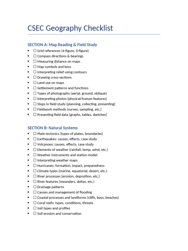 CSEC Geography Checklist | PDF