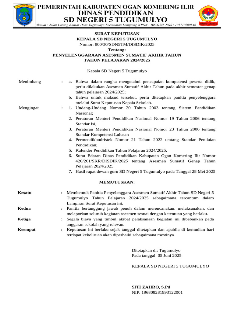 SK Asesmen Sumatif Tahun 2025 | PDF