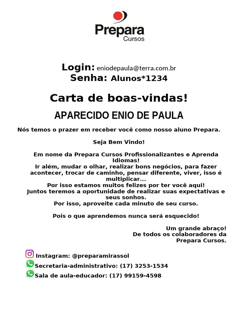 Carta de Boas Vindas | PDF