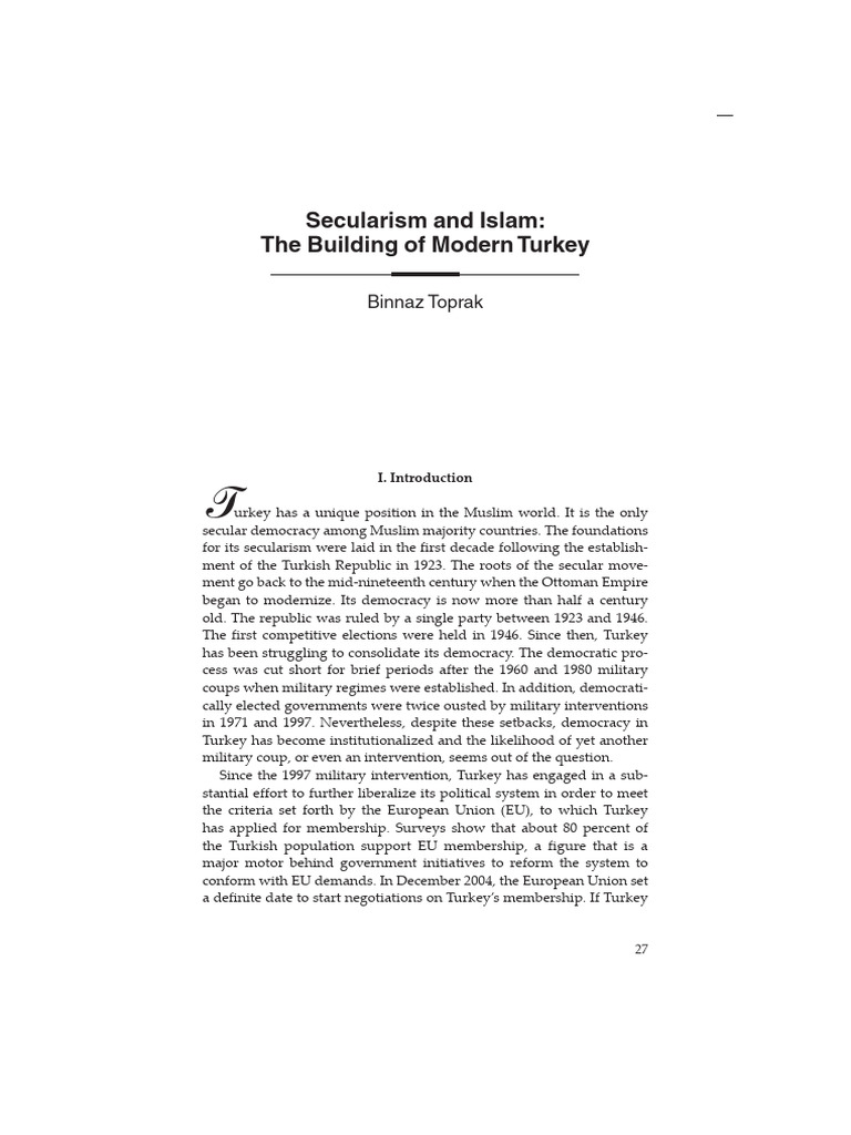 Toprak - Secularism and Islam The Building of Modern Turkey | PDF ...