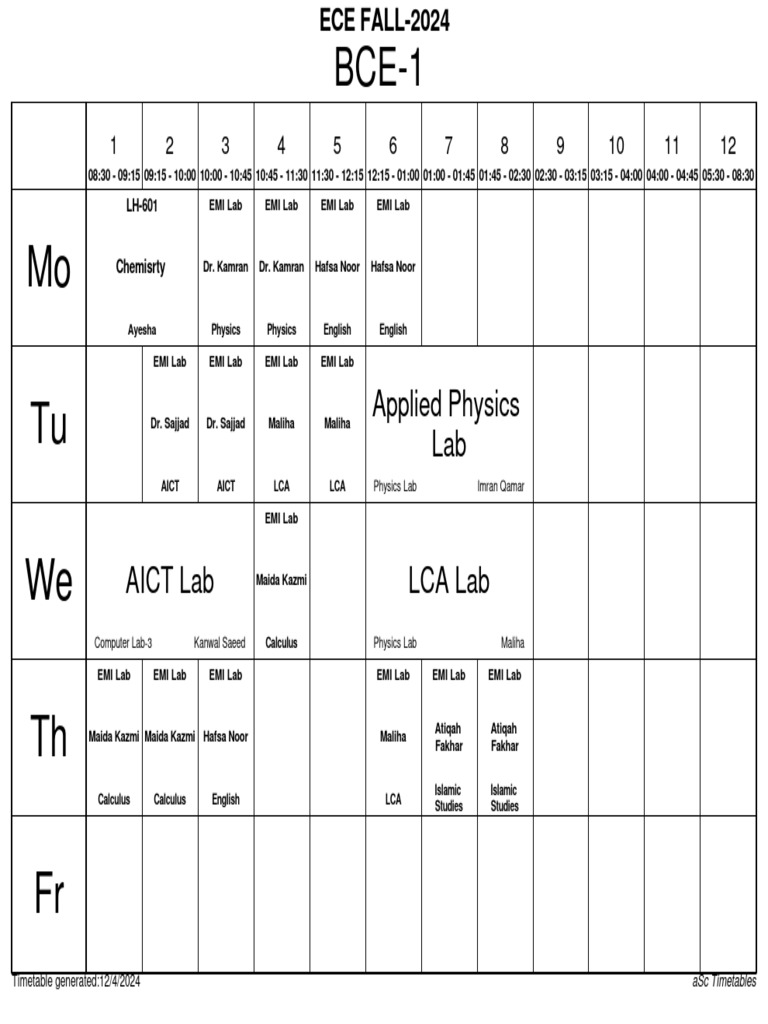 ECE Time Table Classwise From 16 To 20 Dec | PDF | Physical Sciences ...