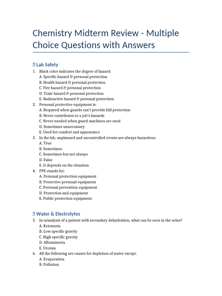 Chemistry Midterm MCQs Complete | PDF | Chemical Compounds | Chemical ...