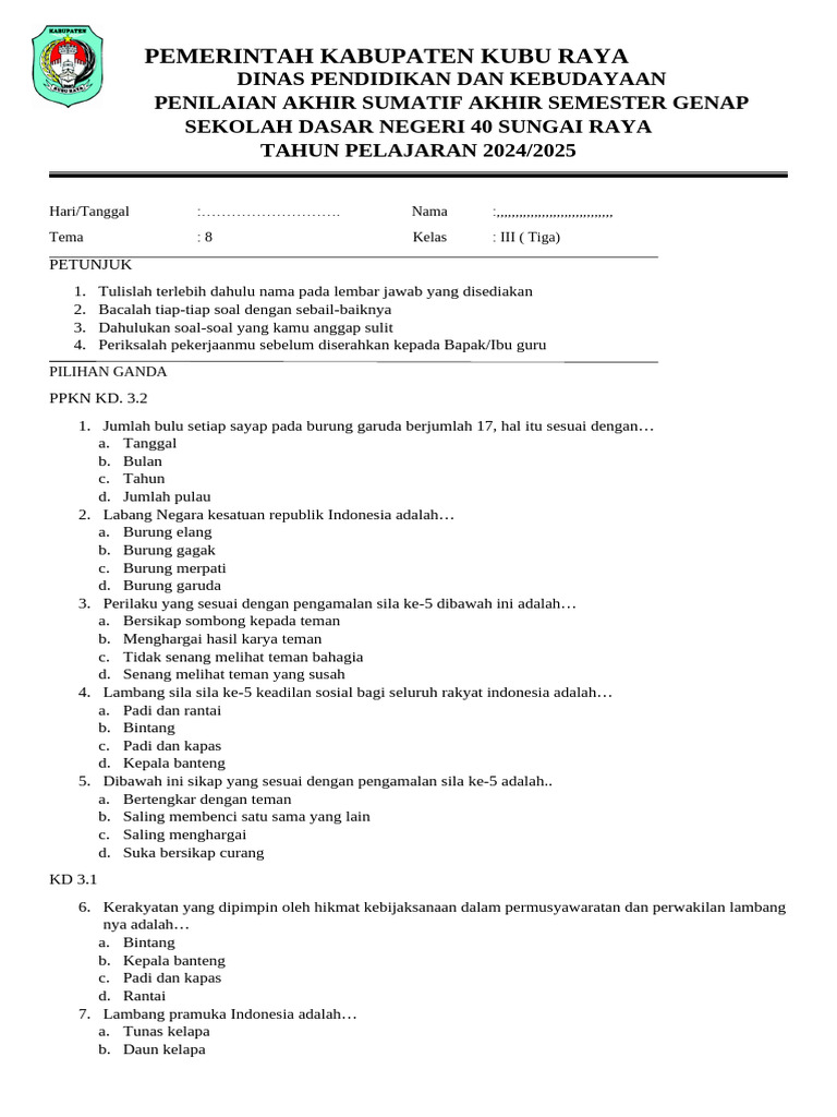 Soal Kls 3 Tema 8 Pdf