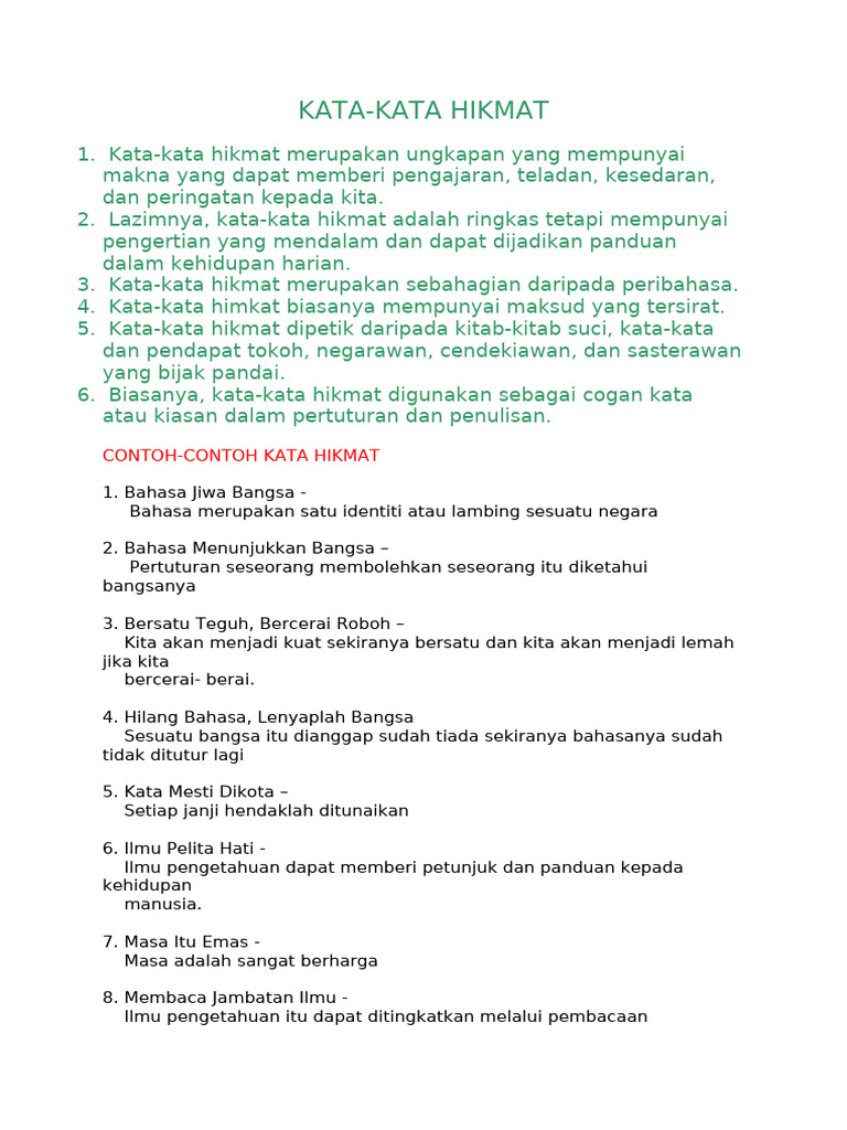 Makna dan Contoh Kata Hikmat | PDF