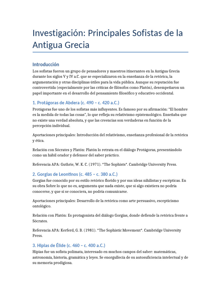 Principales Sofistas de Grecia | PDF | Platón | Epistemología