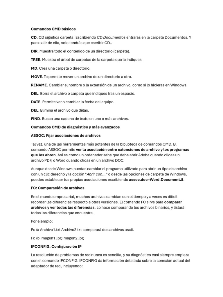 Comandos CMD Básicos | PDF | Archivo de computadora | Red de computadoras