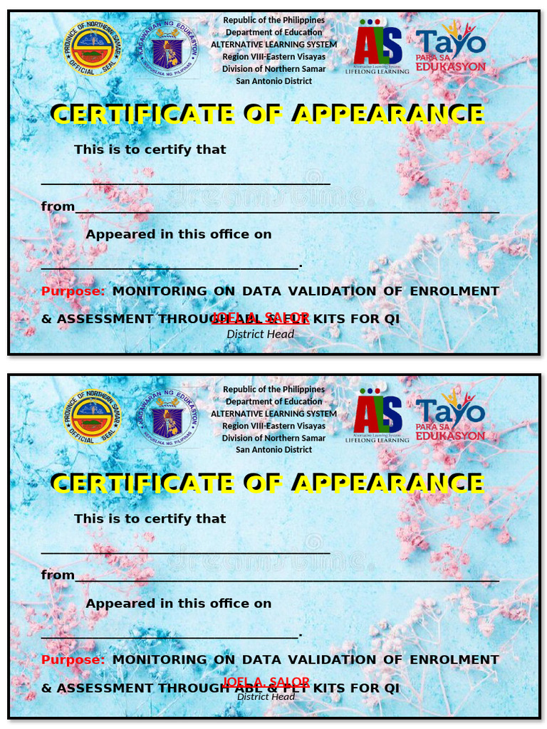 ALS CERTIFICATE OF APPEARANCE | PDF