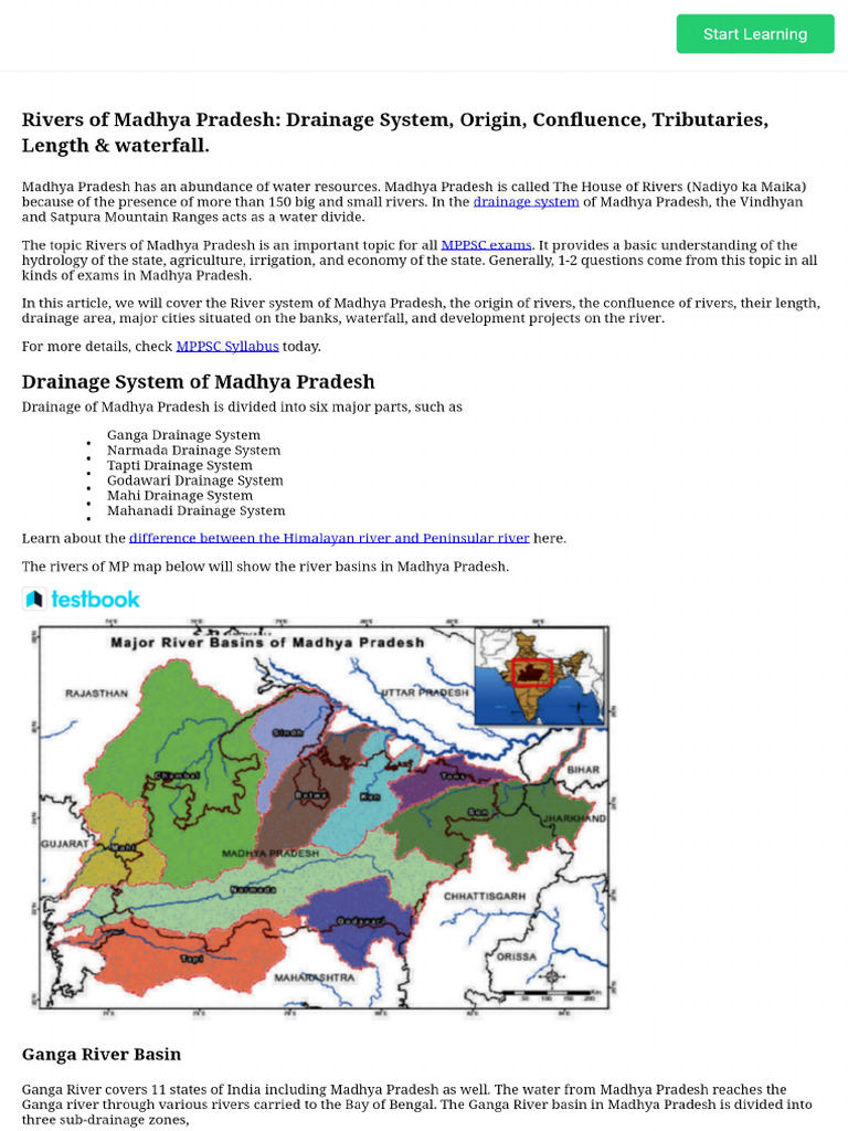 Rivers of Madhya Pradesh (MP)_ Check List of River in MP Map! | PDF