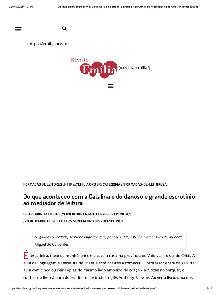 Transformação da Leitura: O Caso de Catalina | PDF | Mediação | Experiência