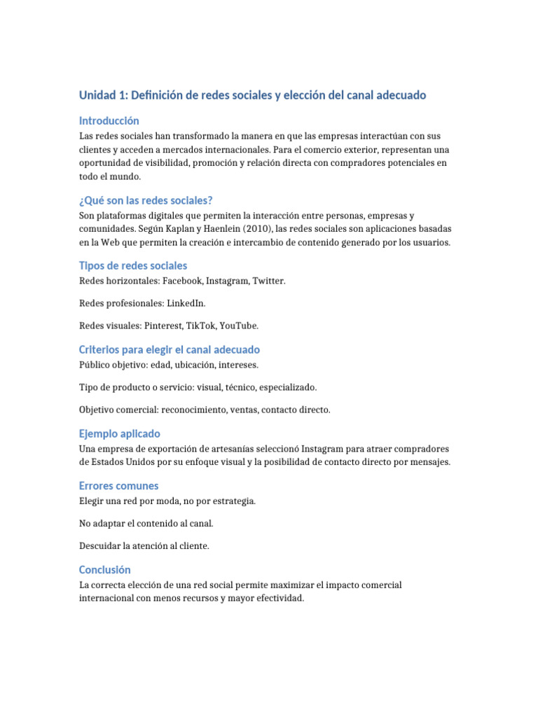 Unidad 1 Definición de Redes Sociales y Elección Del Canal Adecuado | PDF