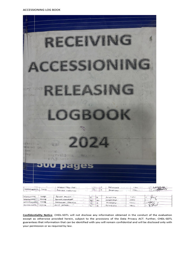 Accessioning Log Book | PDF