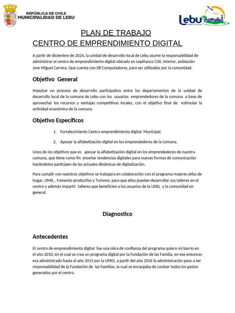 PLAN DE TRABAJO EMPRENDIMIENTO DIGITALm | PDF | Iniciativa empresarial | Microsoft
