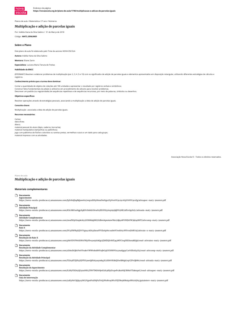 Plano de Aula Mat3 05num01pdf | PDF | Tempo | Escolas