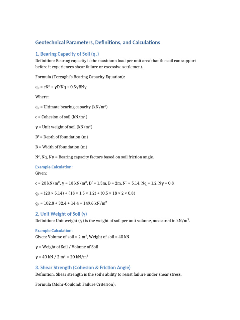 Geotechnical Parameters Calculations | PDF | Geotechnical Engineering ...