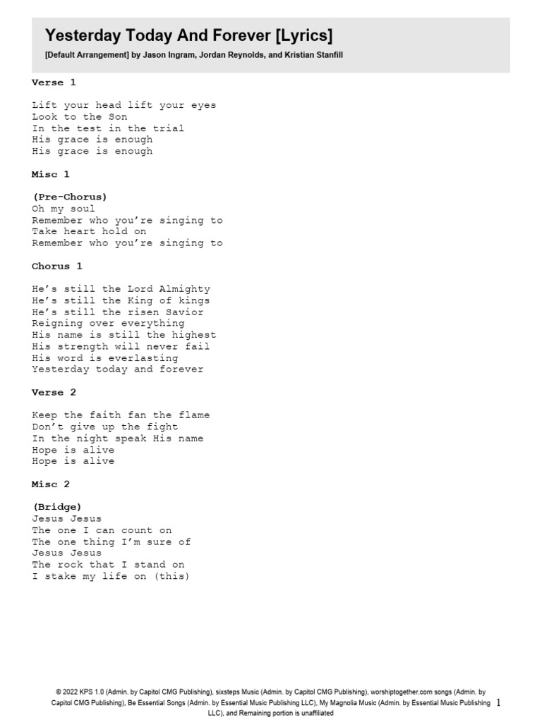 Yesterday Today and Forever Lyrics | PDF