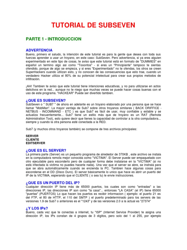 Manual Subseven | PDF | Dirección IP | Archivo de computadora