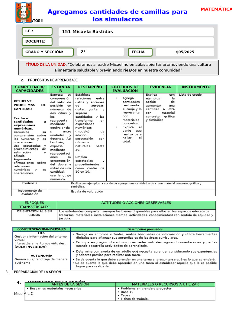 SESION MATE 1 - SEMANA 2-U2-Agregamos Cantidades | PDF | Aprendizaje ...