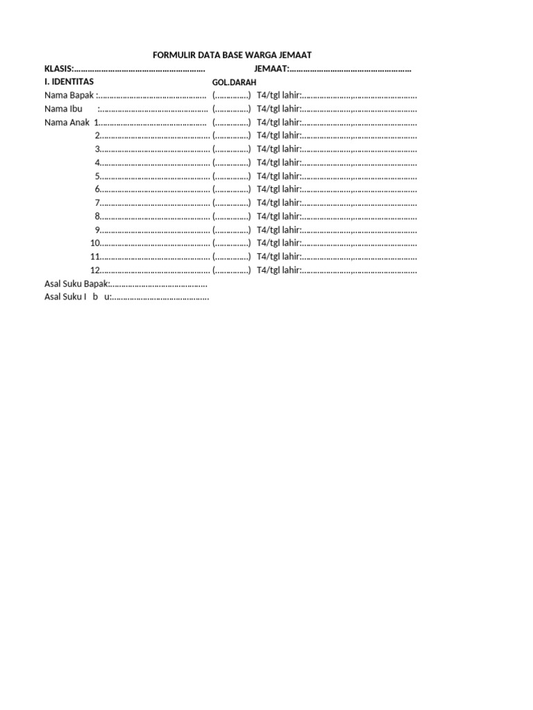 Formulir Data Warga Jemaat GKI | PDF