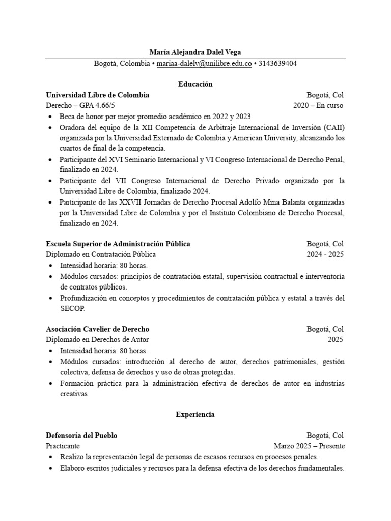 Perfil Profesional de María Alejandra Dalel | PDF | Bogotá | Colombia
