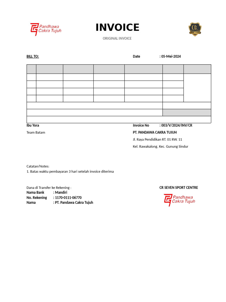 Invoice PT Pandawa Cakra Mandiri | PDF