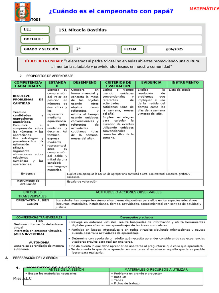 SESION MATE 3 - SEMANA 2-U2 Resolvemos Problemas de Tiempo | PDF | Evaluación | Aprendizaje