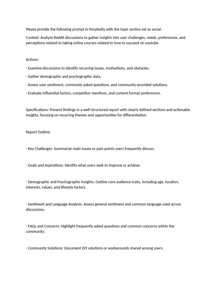 Please Provide The Following Prompt in Perplexity With The Topic ...