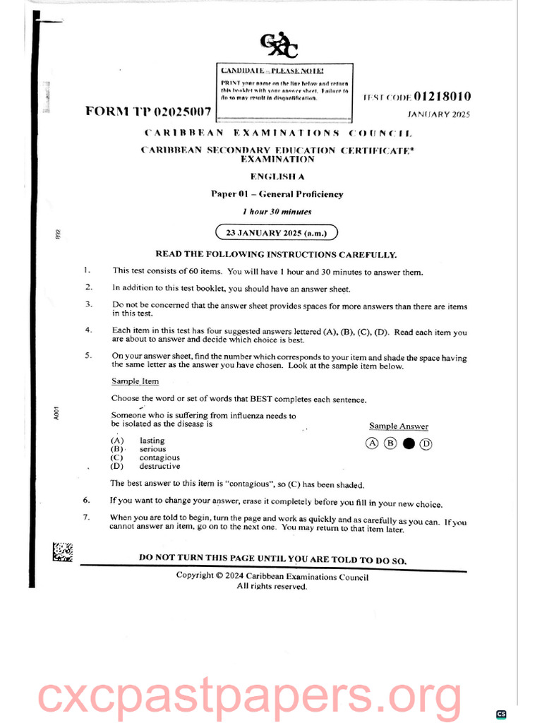 2025 Csec January English A p01 | PDF