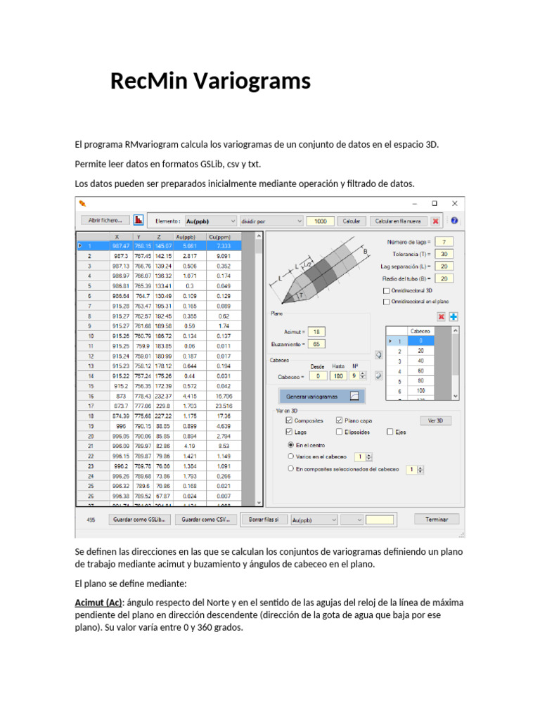 RecMin Variograms | PDF | Ángulo | Azimut