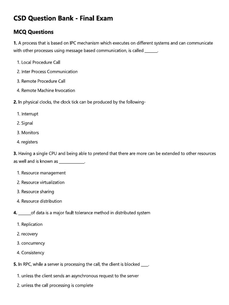 CSD Question Bank - Final Exam-1 | PDF