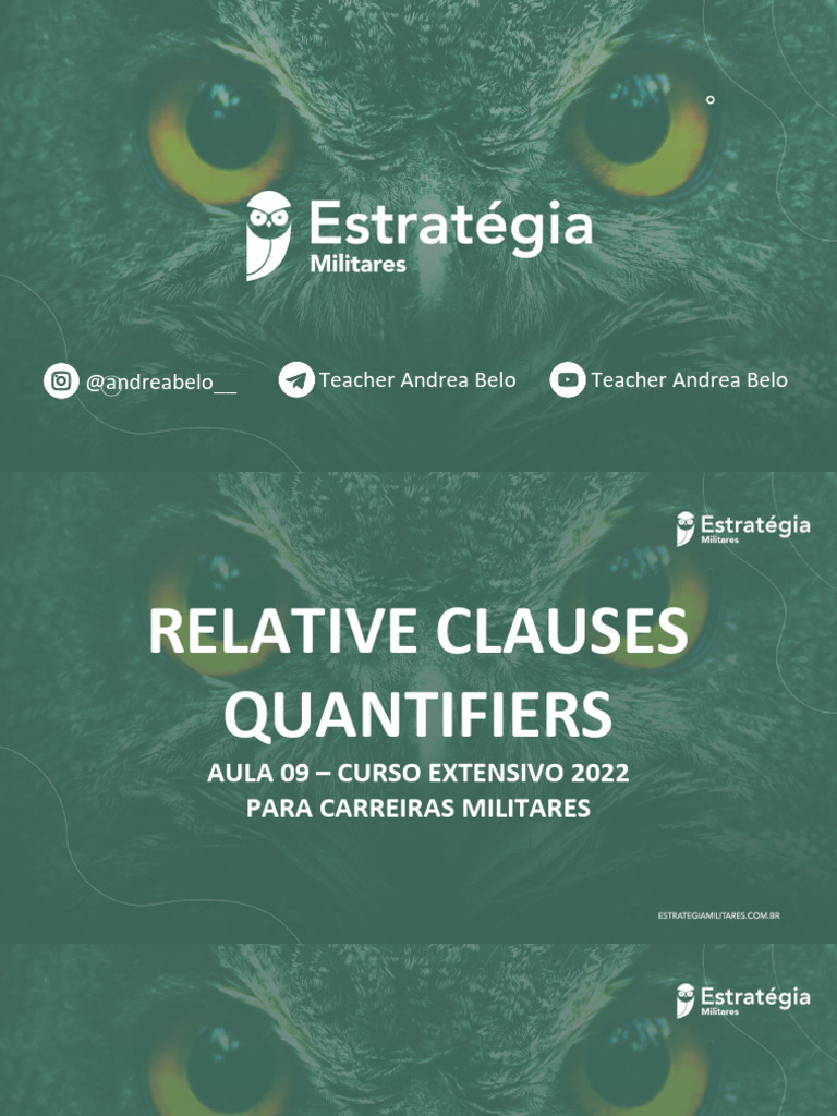 Aula 09 - Quantifiers and Relative Clauses - Slides | PDF | Pronome | Sintaxe
