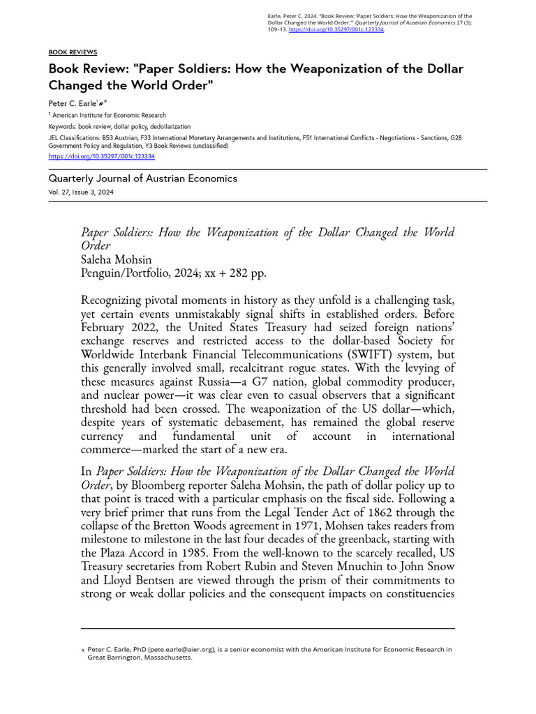 Book Review Paper Soldiers How The Weaponization of The Dollar Changed ...