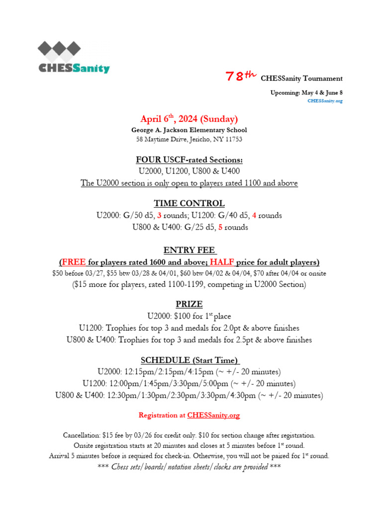 78th CHESSanity Tournament | PDF